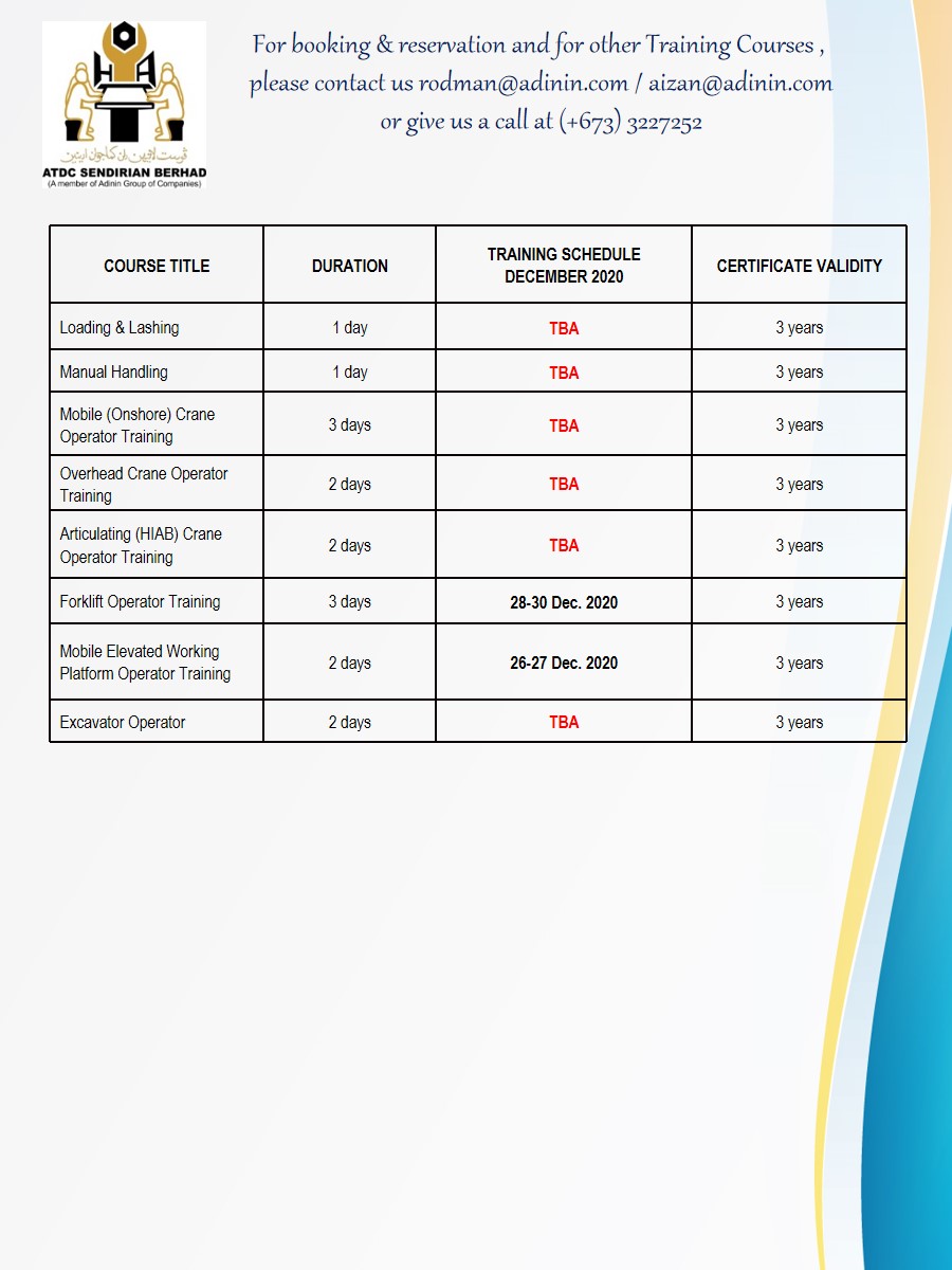 UPDATED TRAINING SCHEDULES – DECEMBER 2020 (as of 19 December 2020 ...