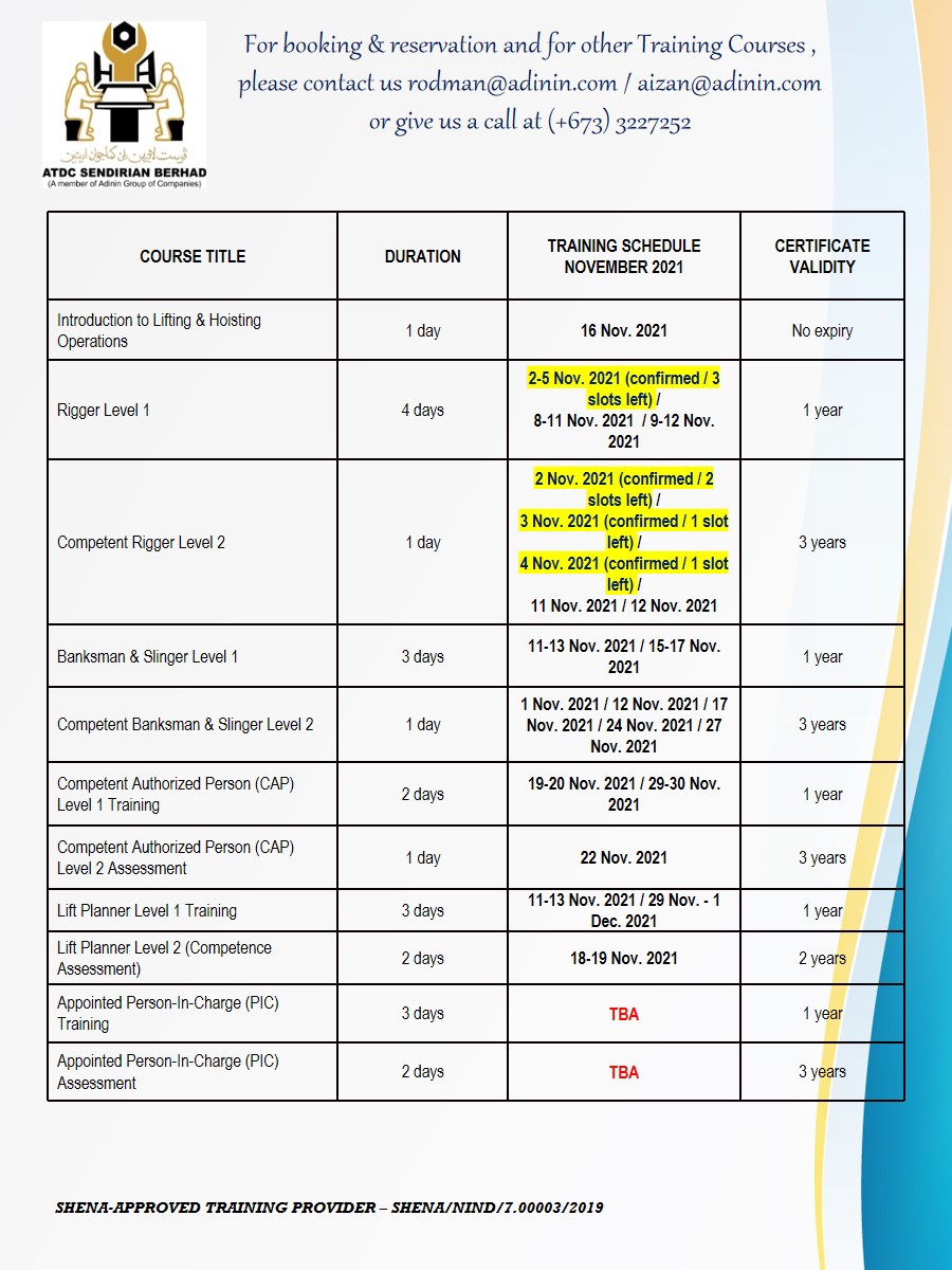 UPDATED TRAINING SCHEDULES – NOVEMBER 2021 (as of 26 October 2021 ...