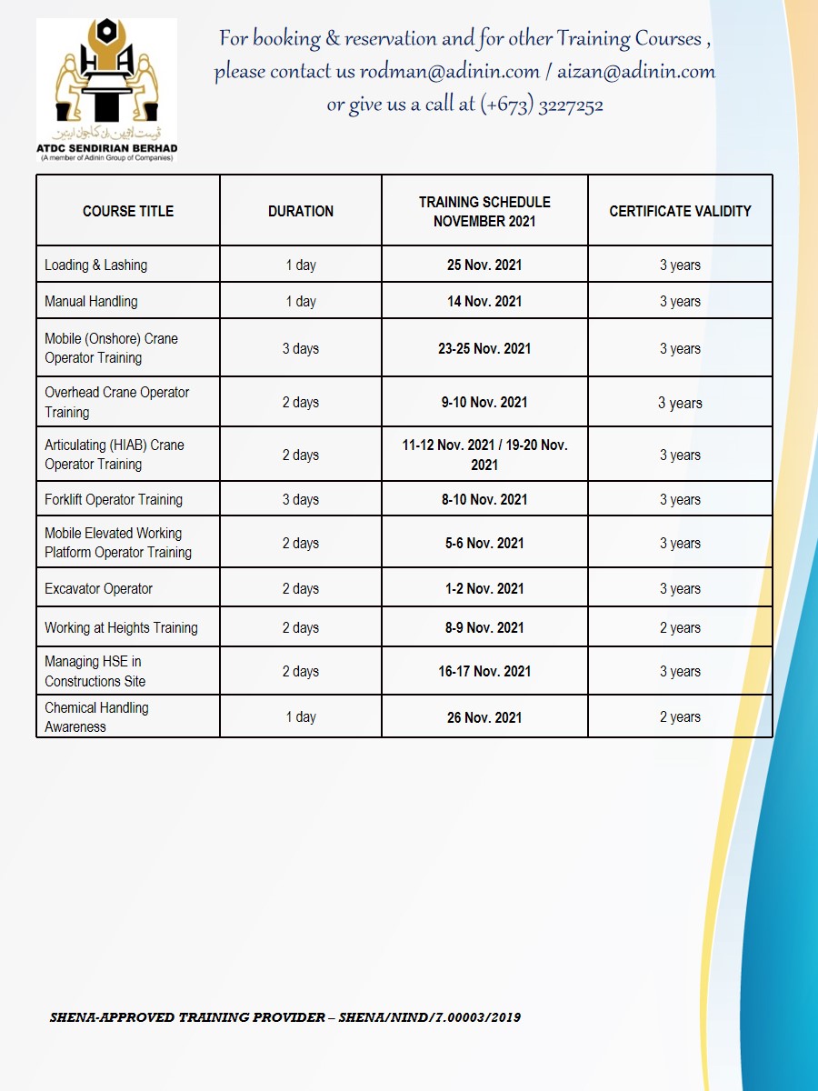 UPDATED TRAINING SCHEDULES – NOVEMBER 2021 (as of 26 October 2021 ...