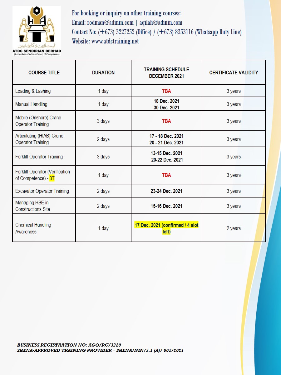 UPDATED TRAINING SCHEDULES – DECEMBER 2021 (as of 11 December 2021 ...