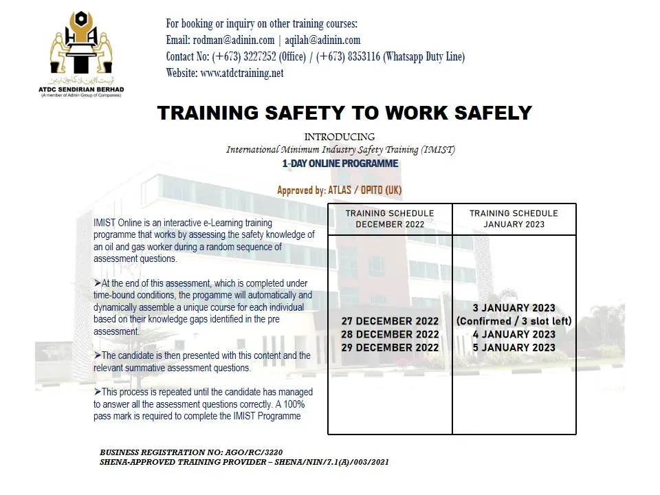 UPDATED TRAINING SCHEDULES AS OF 21 DECEMBER 2022 – ATDC Sendirian ...
